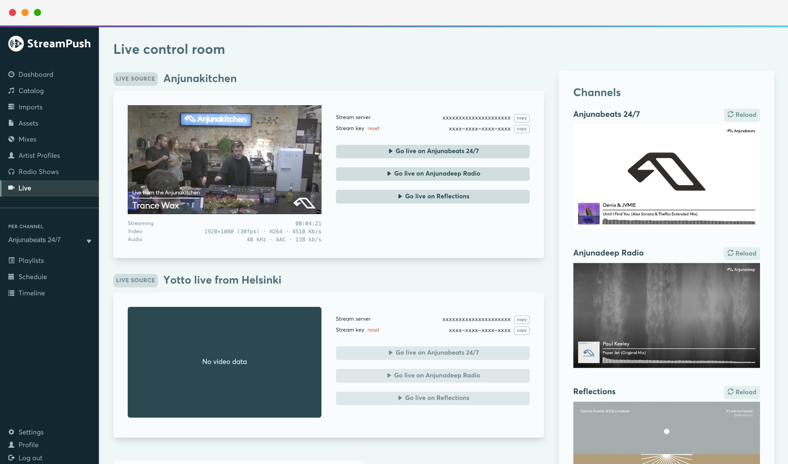 StreamPush | Video live stream playout platform for 24/7 music streams